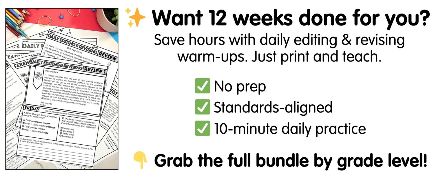 Thank you Page Editing and Revising Warm Ups - Custom Classroom by Angela